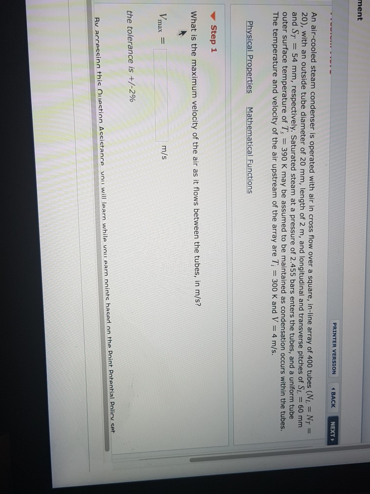 Solved ment PRINTER VERSION BACK NEXT An air-cooled steam | Chegg.com