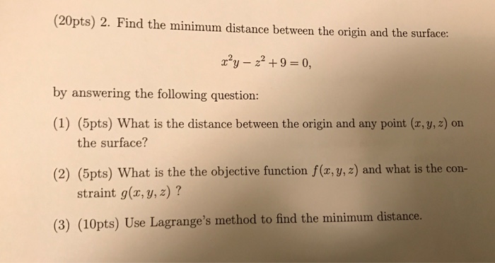 Solved Find the minimum distance between the origin and the | Chegg.com
