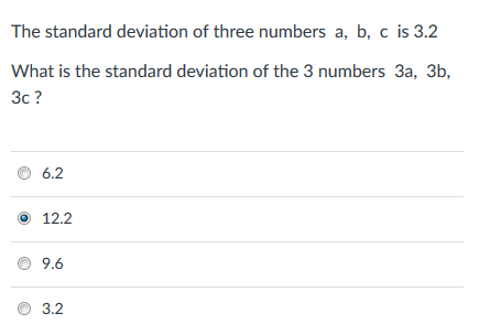 Solved The standard deviation of three numbers a, b, c is | Chegg.com
