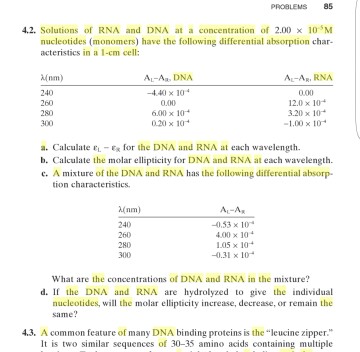PROBLEMs 85 4.2. Solutions of RNA and DNA at a | Chegg.com