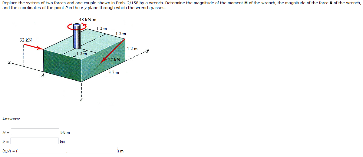 Solved Replace the system of two forces and one couple shown | Chegg.com