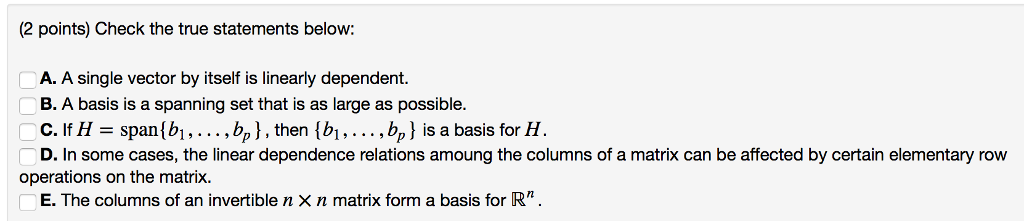 Solved (2 points) Check the true statements below: A. A | Chegg.com