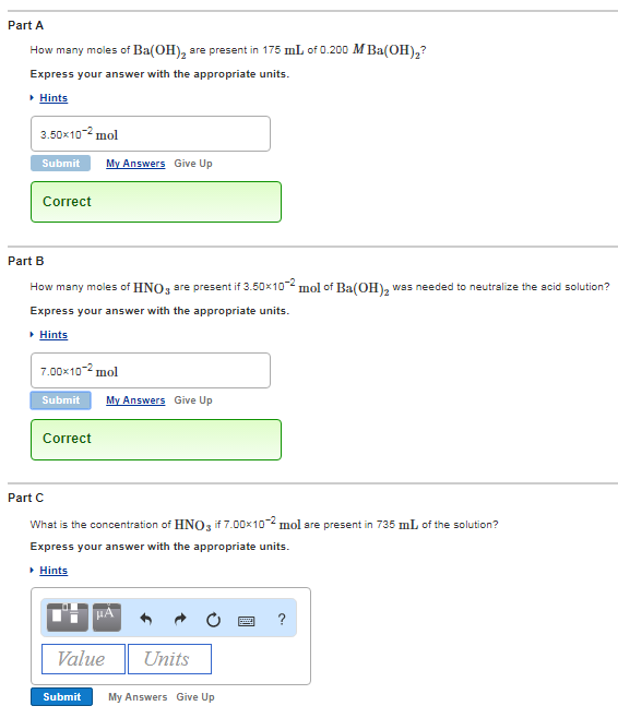Solved How many moles of Ba(OH)_2 are present in 175 mL of | Chegg.com
