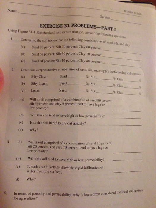 Solved Using Figure 31-1, the standard soil texture, answer | Chegg.com