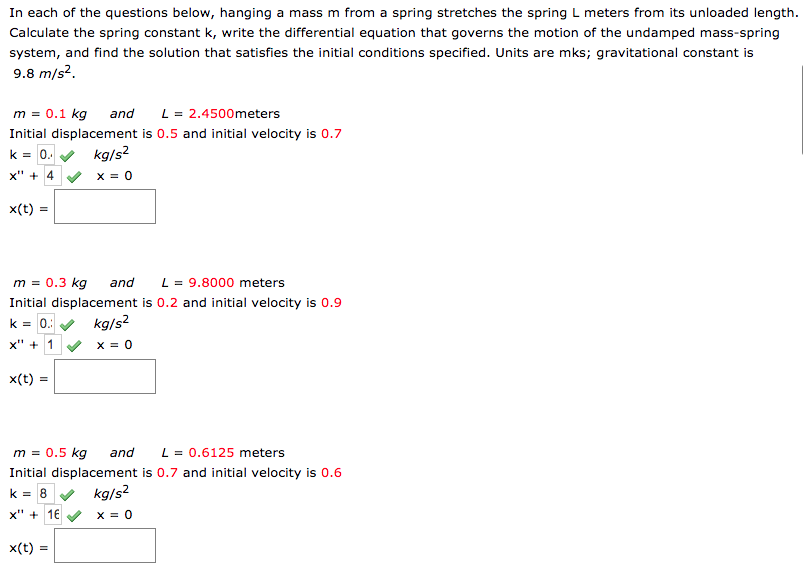 Solved In each of the questions below, hanging a mass m from | Chegg.com