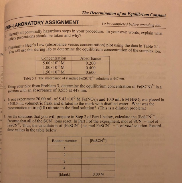 Solved The Determination of an Equilibrium Constant To be | Chegg.com