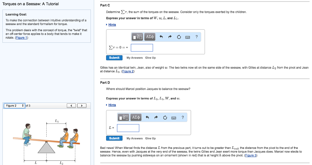 Solved Torques on a Seesaw: A Tutorial Use your ituition to | Chegg.com