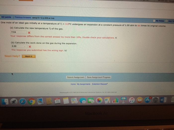 Solved One mole of an ideal gas initially at a temperature | Chegg.com