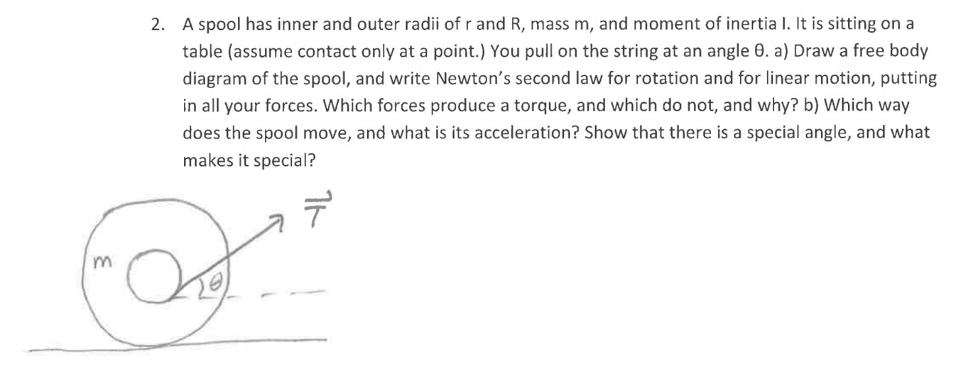 Solved A spool has inner and outer radii of r and R, mass m, | Chegg.com