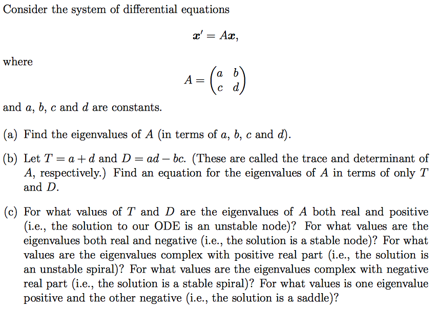 Solved Consider the system of differential equations x' = | Chegg.com