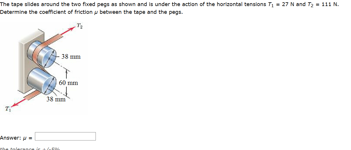Solved The tape slides around the two fixed pegs as shown | Chegg.com