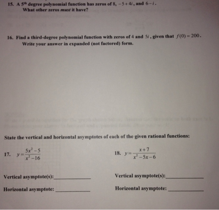 Solved IS. A 5th degree polynomial function has zeros of | Chegg.com