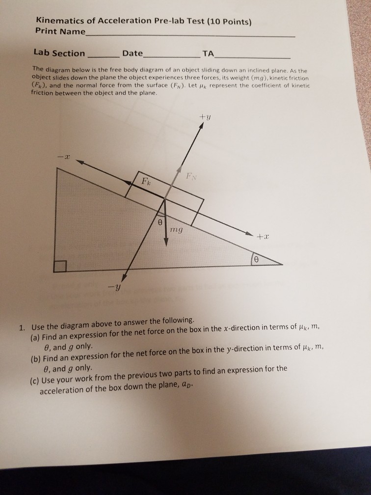 Solved Kinematics of Acceleration Pre-lab Test (10 Points) | Chegg.com