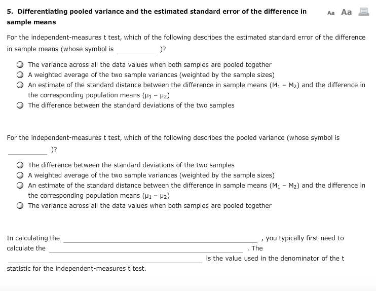 Solved 5. Differentiating pooled variance and the estimated | Chegg.com