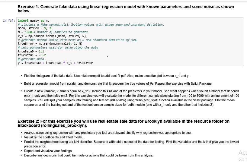 Exercise 1: Generate fake data using linear | Chegg.com