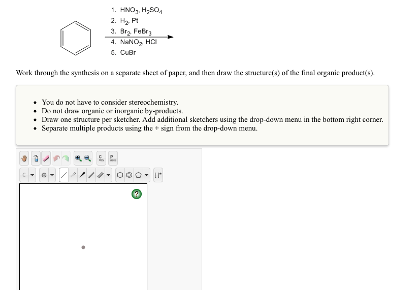Solved 1. HNO3, H2SO4 2. H2. Pt 3. Br2, FeBr3 4. NaNO2, HCI | Chegg.com