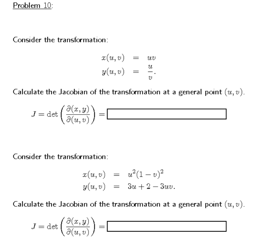 Solved Consider the transformation: x(u, v) = uv y(u, v) = | Chegg.com