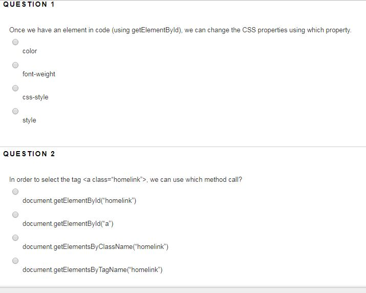 Solved QUESTION 1 Once we have an element in code (using | Chegg.com