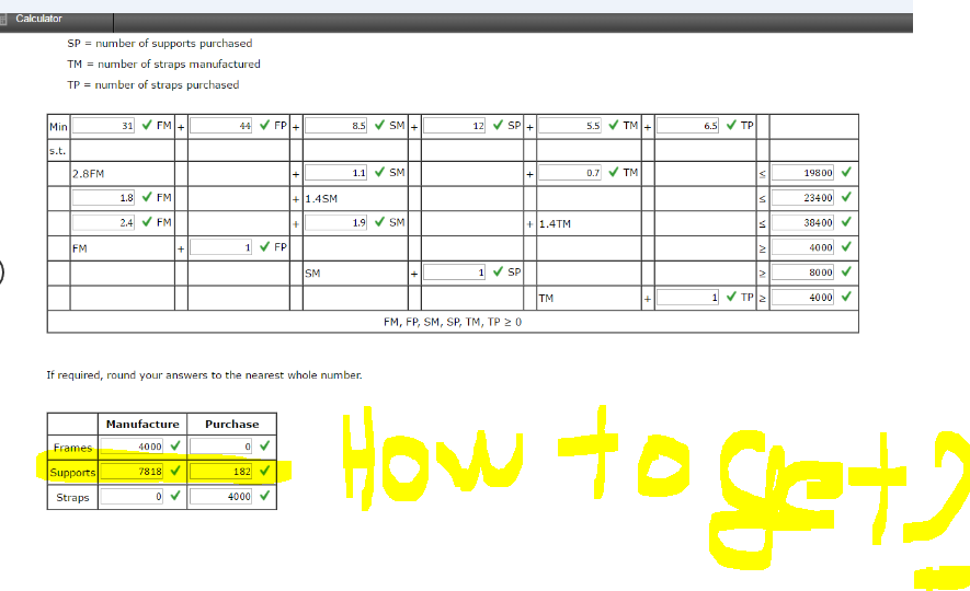 Solved SP = number of supports purchased TM = number of | Chegg.com