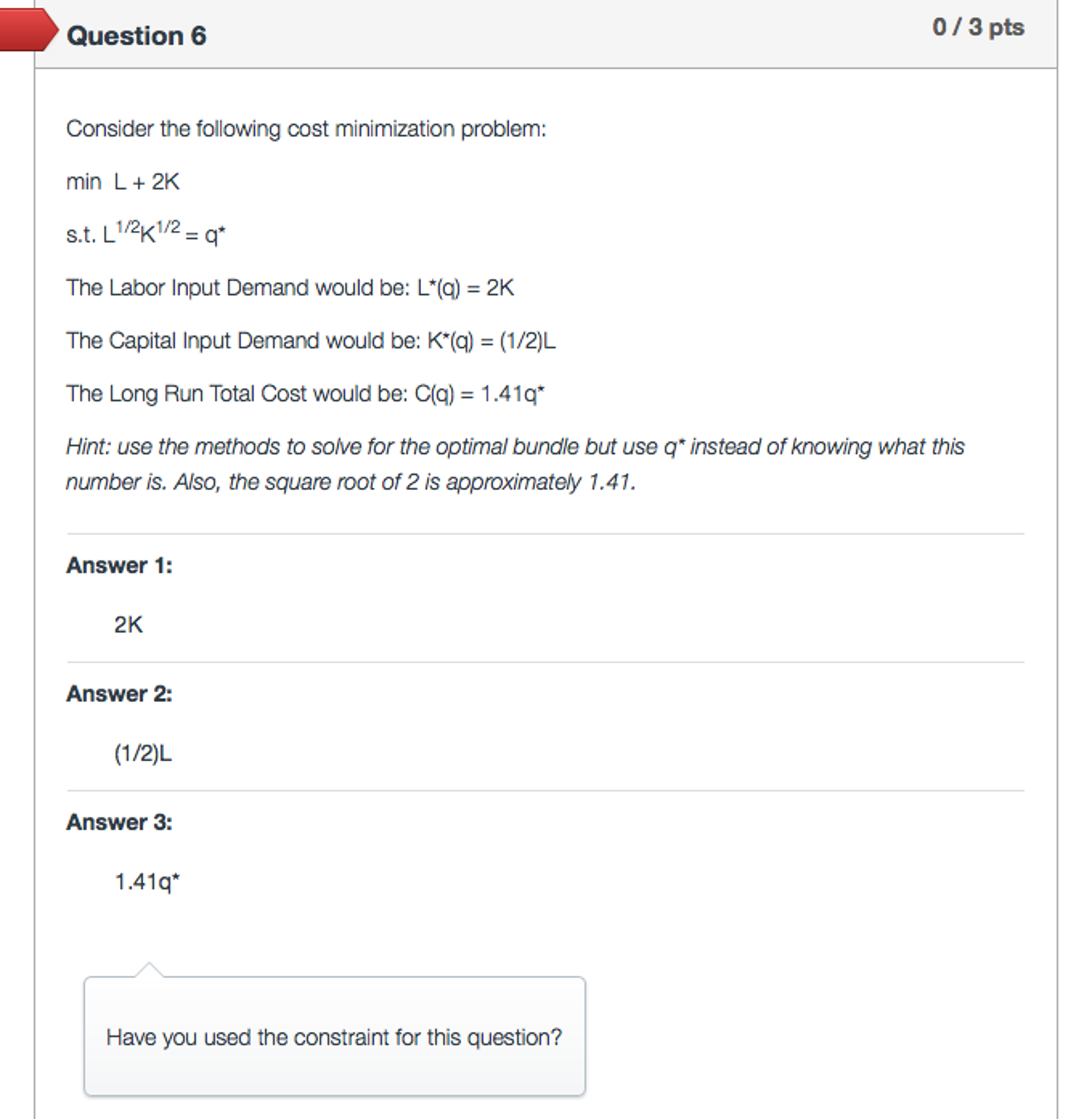 Solved Consider the following cost minimization problem: | Chegg.com
