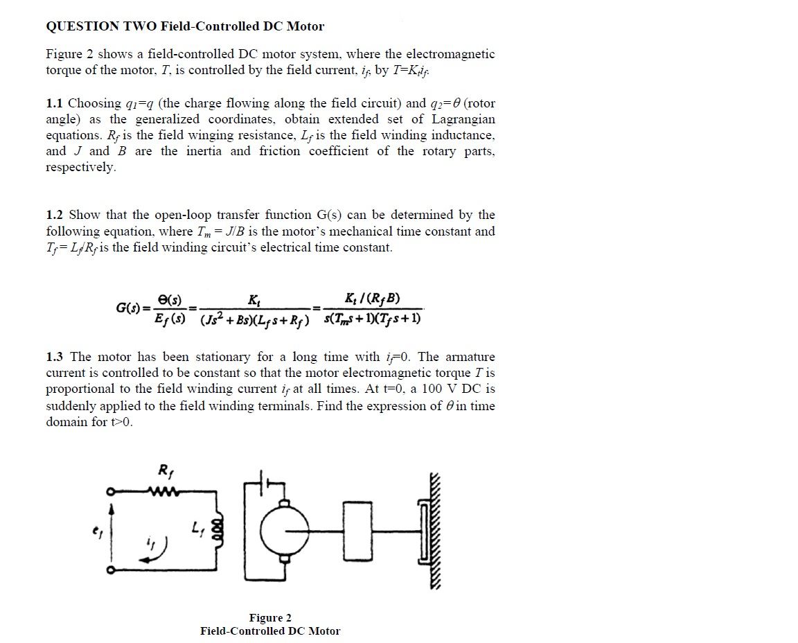 Figure 2 shows a field-controlled DC motor system, | Chegg.com