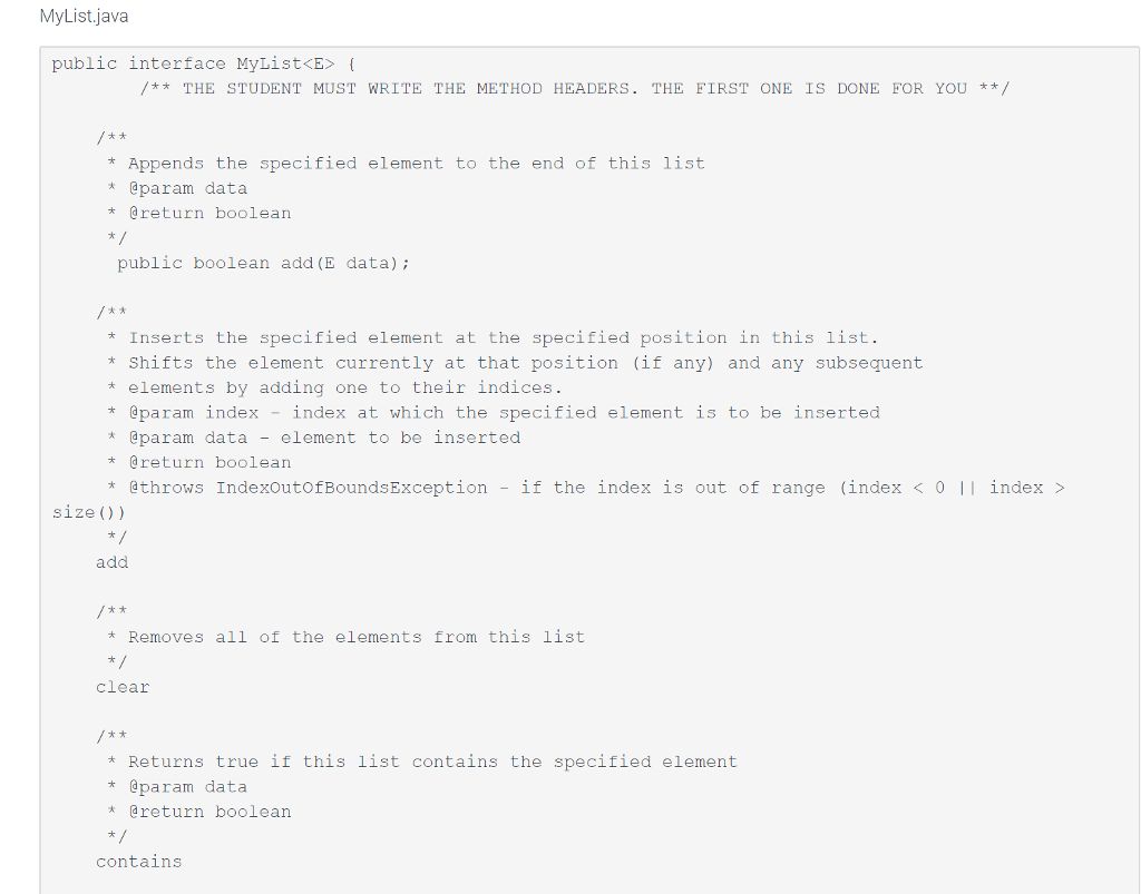 Instructions for MyArrayList Hopefully you were able | Chegg.com