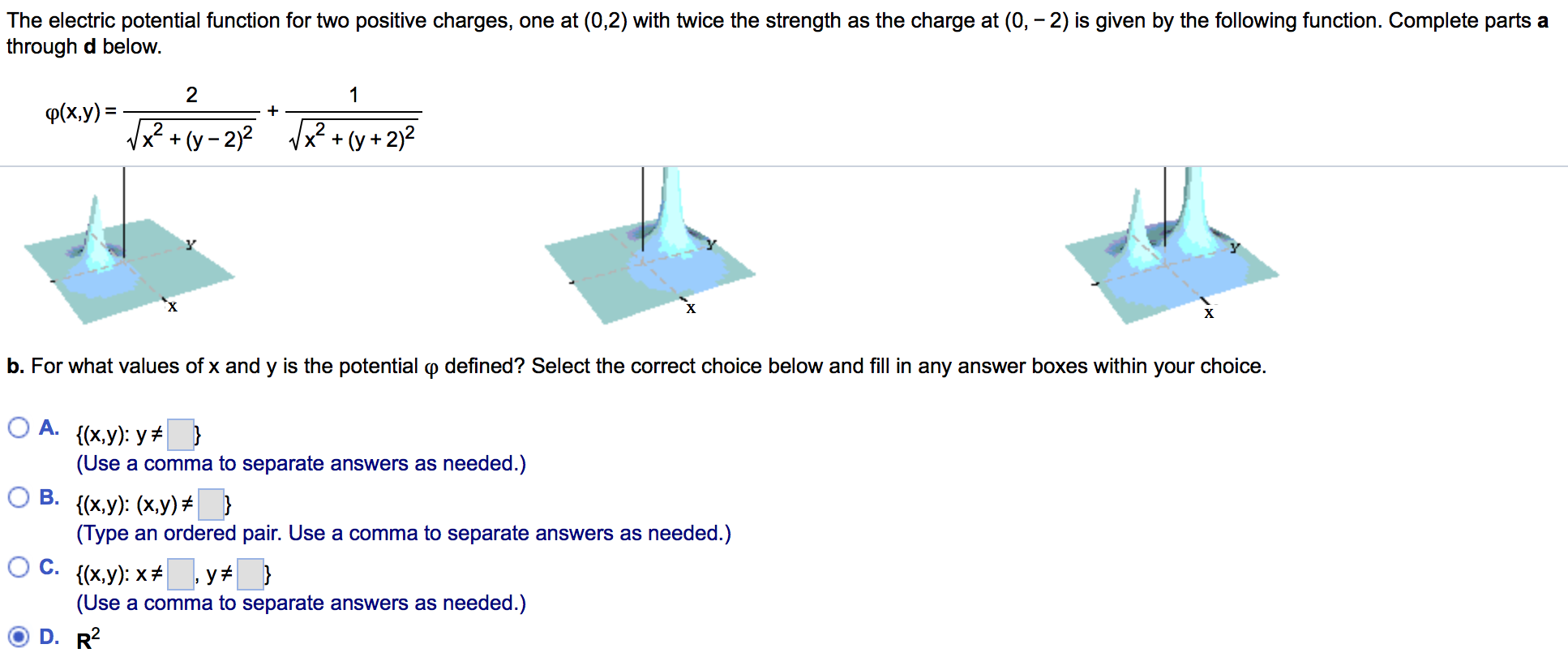 Solved The electric potential function for two positive | Chegg.com