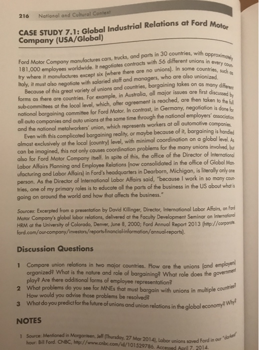 Solved 216 National and Cultural Context CASE STUDY 7.1: | Chegg.com