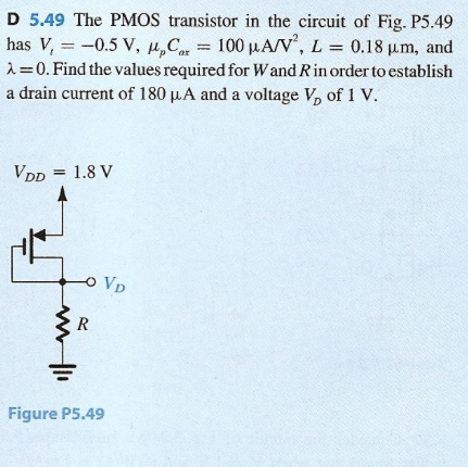 (Solved) - The PMOS transistor in the circuit of Fig. P5.49 has Vt = -0 ...