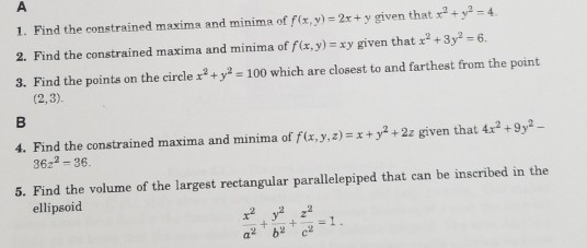 Solved 1. Find the constrained maxima and minima of f(x, y)- | Chegg.com