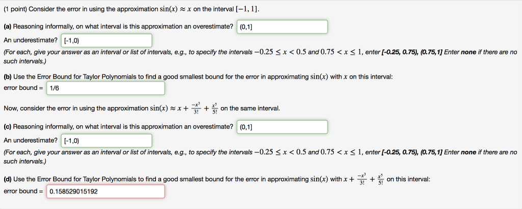 Solved 1 point) Consider the error in using the | Chegg.com