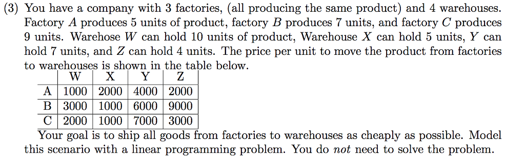 Solved (3) You have a company with 3 factories, (all | Chegg.com