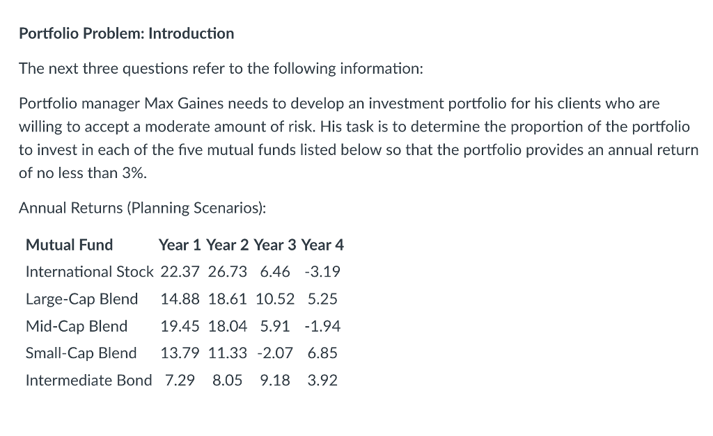 Solved Portfolio Problem: Introduction The next three | Chegg.com