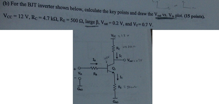 Solved (b) For the BJT inverter shown below, calculate the | Chegg.com