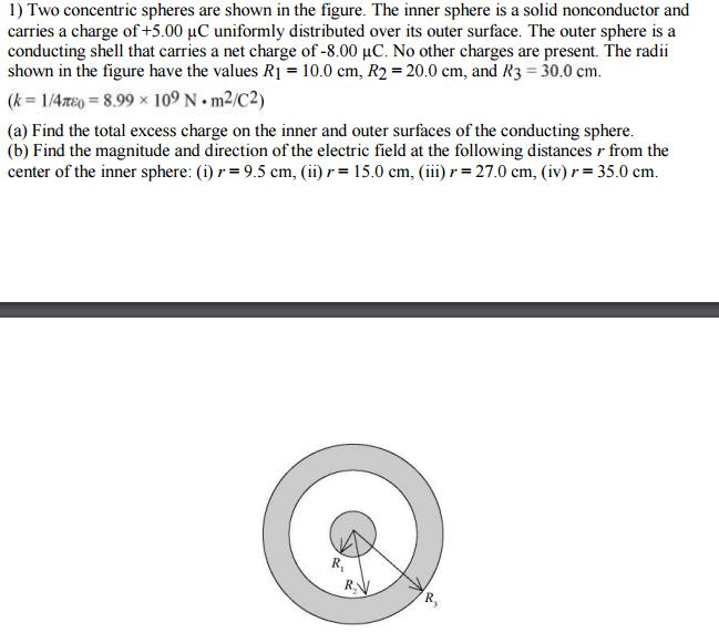 Solved 1) Two concentric spheres are shown in the figure. | Chegg.com
