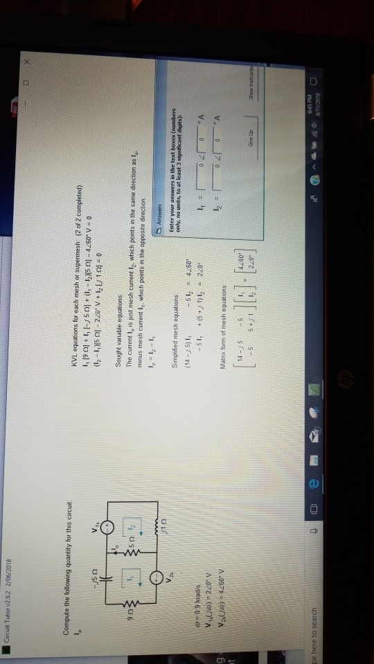 Solved Circuit Tutor v2.9.2 2/06/2018 Compute the following | Chegg.com
