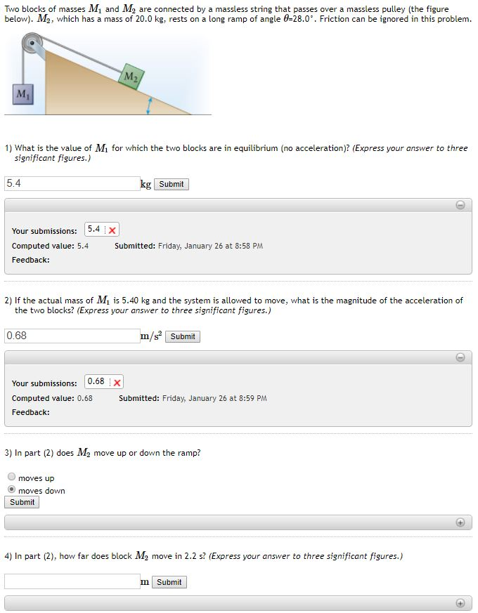 Solved Two blocks of masses Mi and M2 are connected by a | Chegg.com