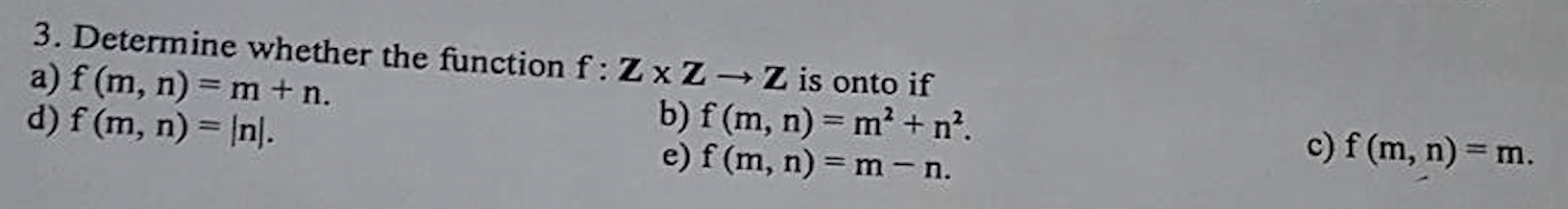 Solved Determine whether the function f: Z times Z | Chegg.com