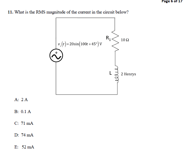 Solved Q:11: What is the RMS magnitude of the current in the | Chegg.com
