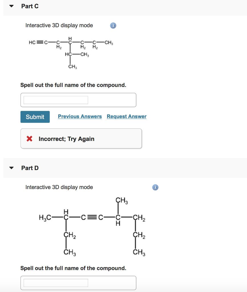 Solved Part C Interactive 3D display mode H2 H2 CH3 Spell | Chegg.com