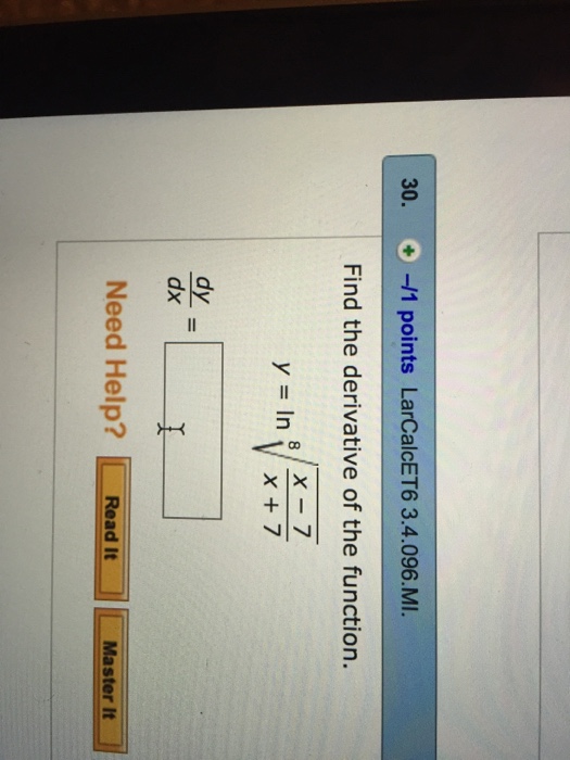 Solved Find the derivative of the function. y = ln 8 | Chegg.com
