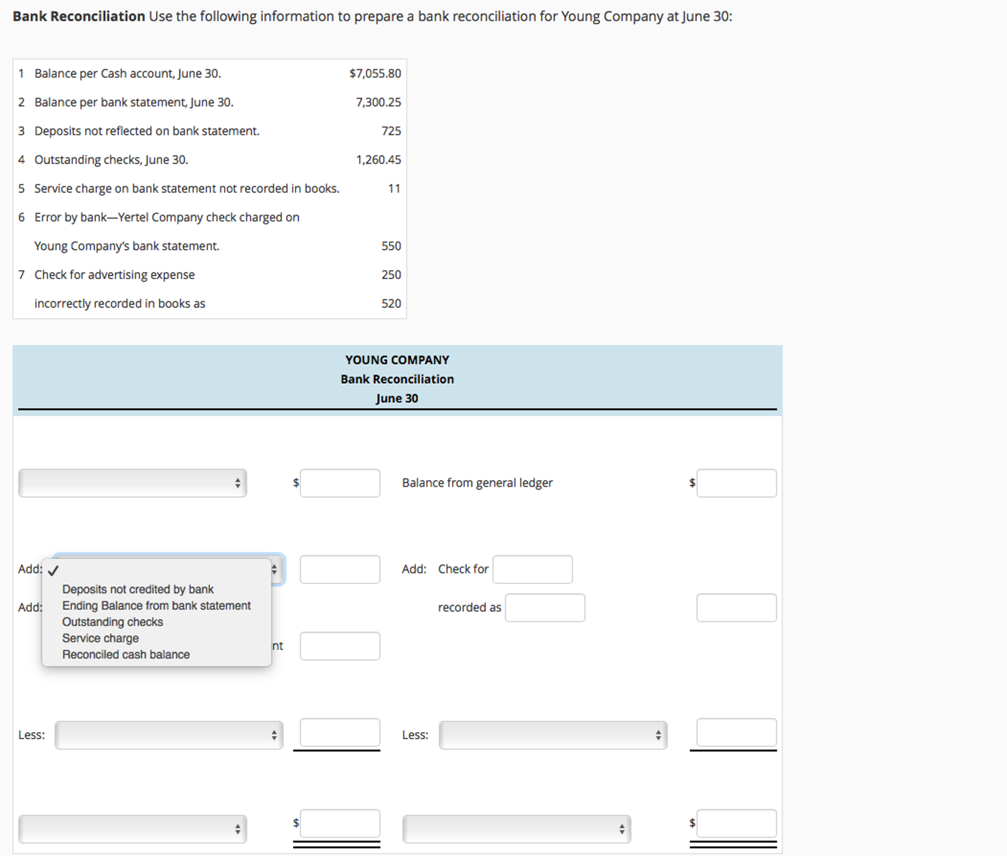Solved Bank Reconciliation Use the following information to | Chegg.com