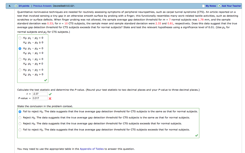 Solved 4. 3/4 points | Previous Answers DevoreStat9 9.E.021 | Chegg.com
