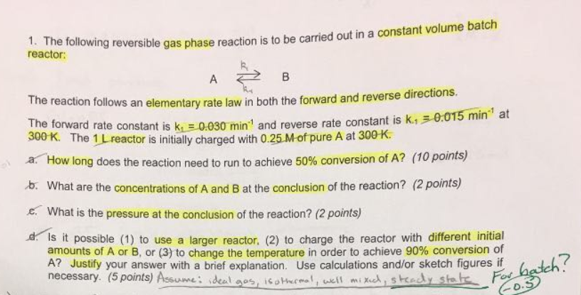 Solved ter following reversible gas phase reaction is to be | Chegg.com