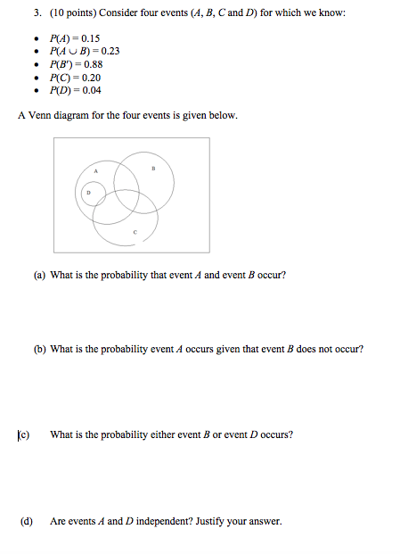 Solved Consider four events (A, B, C and D) for which we | Chegg.com