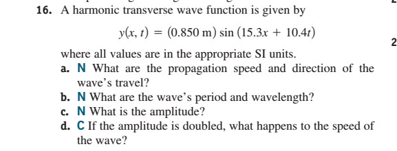 Solved A harmonic transverse wave function is given by y(x, | Chegg.com