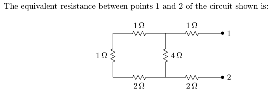 Solved The equivalent resistance between points 1 and 2 of | Chegg.com