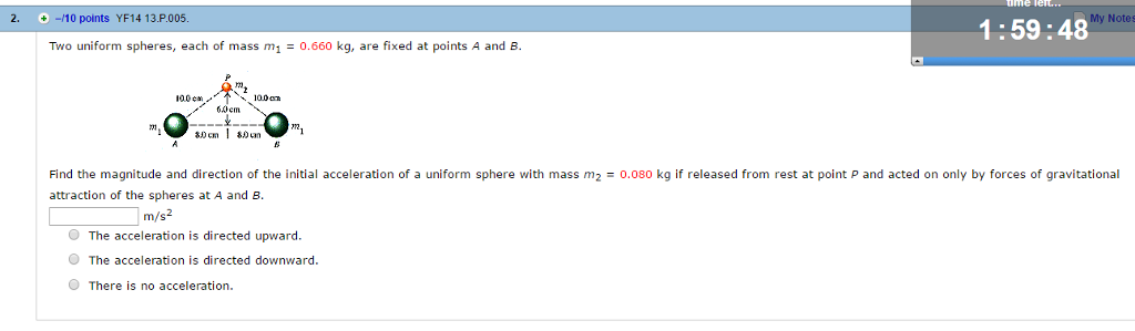 Solved Two uniform spheres, each of mass m_1 = 0.660 kg, are | Chegg.com