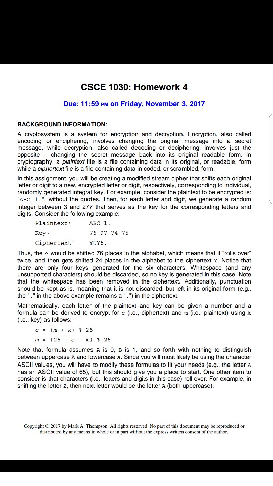 CSCE 1030: Homework 4 Due: 11:59 PM on Friday, | Chegg.com