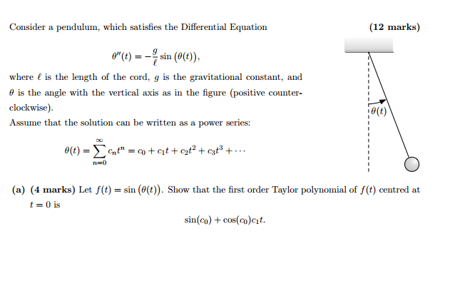 Solved Consider a pendulum, which satisfies the Differential | Chegg.com
